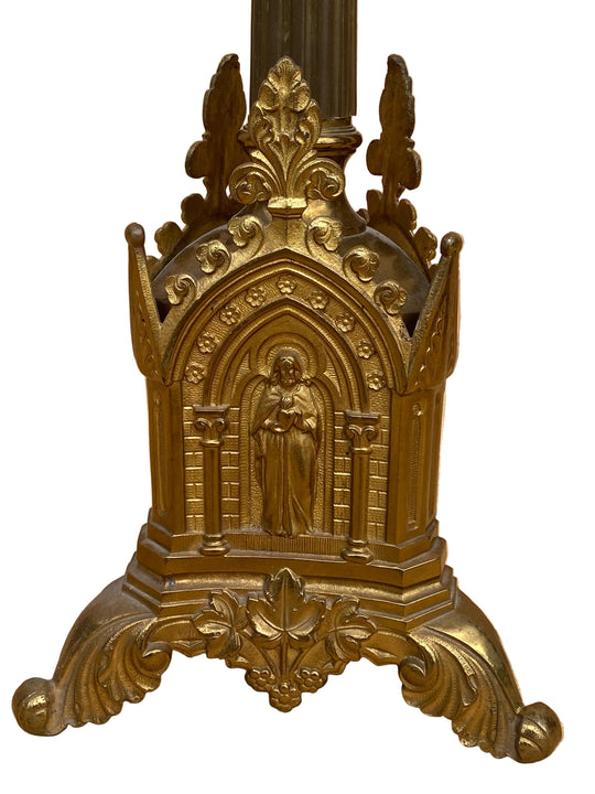 Antique French Neogothic Altar Torchère Candlestick Set with Jesus & C ...
