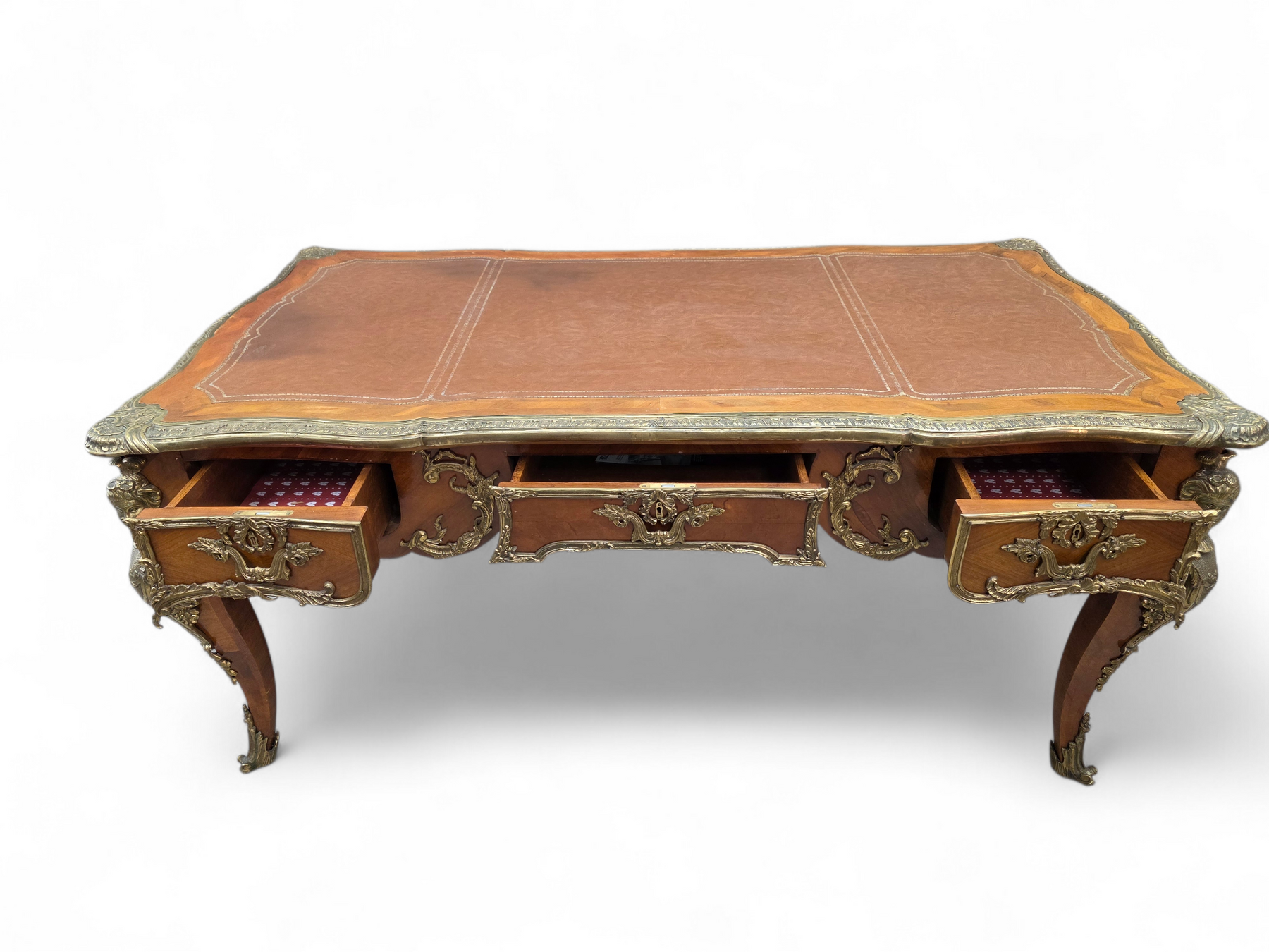 New - Antique French Louis XV Style Kingwood Inlaid Bureau Plat Writin ...