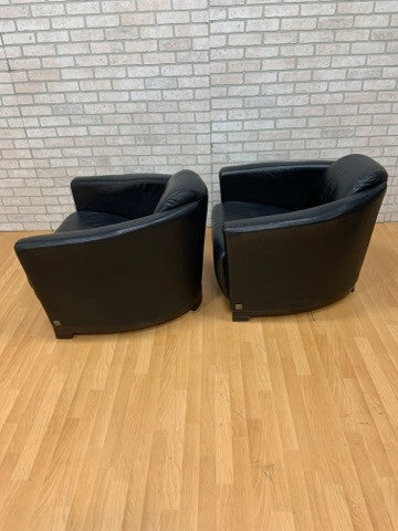 Mid Century Modern Nicoletti Calia Salotti Black Leather Chairs - Pair ...