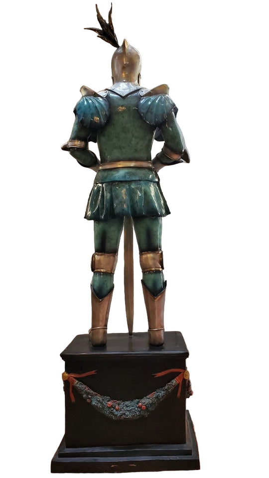 Vintage Life Size Medieval Bronze Knight Statues with Sword on Mounted ...