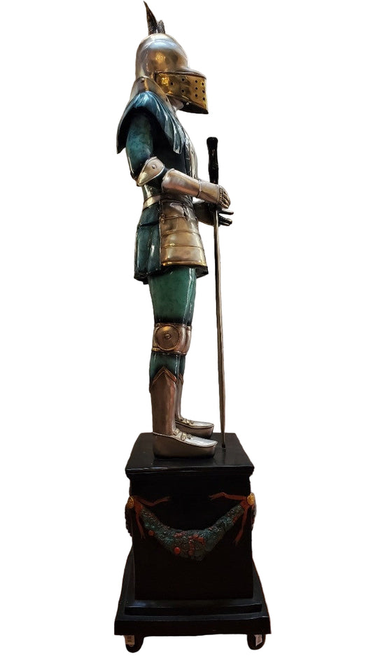 Vintage Life Size Medieval Bronze Knight Statues on Mounted Bronze Sta ...